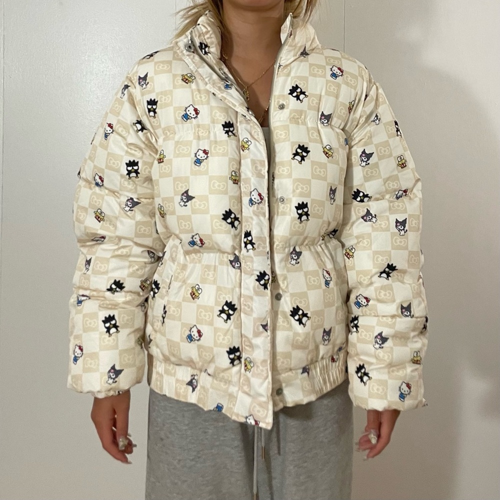 Hello Kitty X Forever 21 Checkered Puffer Jacket New - Gem